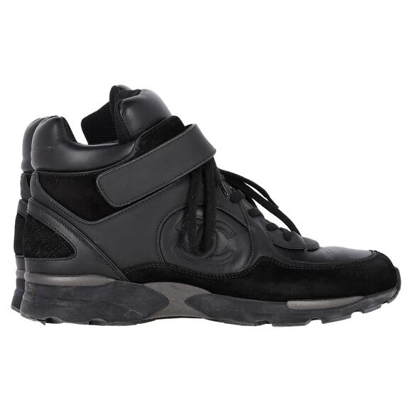 CHANEL | Shoes | Chanel Cc High Top Sneakers In Black Leather And Suede ...